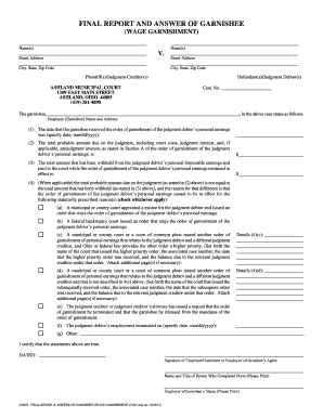 Fillable Online GARN - Final Report and Answer of Garnishee Fax Email ...