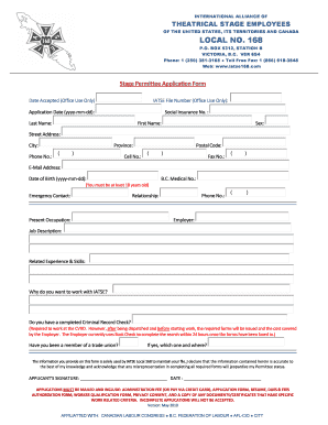 Fillable Online Stage Permittee Application - IATSE Local 168 Fax Email ...