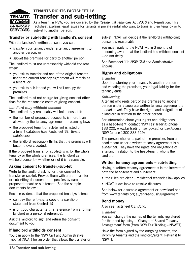 Fillable Online TENANTS RIGHTS FACTSHEET 18 Fax Email Print - pdfFiller