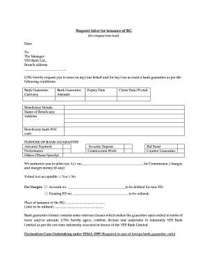 Fillable Online Request letter for issuance of BG - Yes Bank Fax Email ...