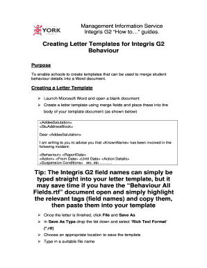 Fillable Online Creating Letter Templates for Integris G2 Behaviour Tip ...