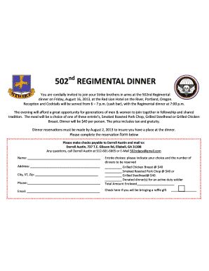 Fillable Online 502nd Regimental Dinner Registration Fax Email Print ...
