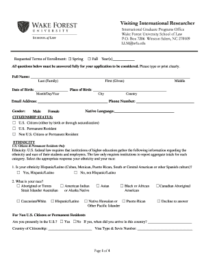 Fillable Online vir law wfu The Visiting International Researcher (VIR ...