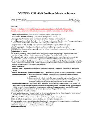 Fillable Online SCHENGEN VISA Visit Family or Friends in Sweden Fax ...
