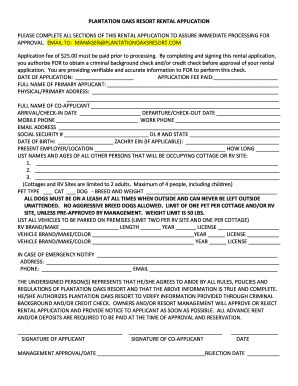 Fillable Online PLANTATION OAKS RESORT RENTAL APPLICATION PLEASE ...