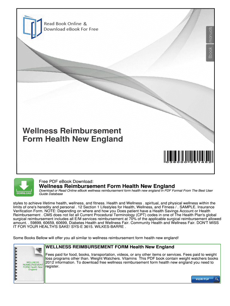 Fillable Online Wellness Reimbursement Form Health New England Fax ...
