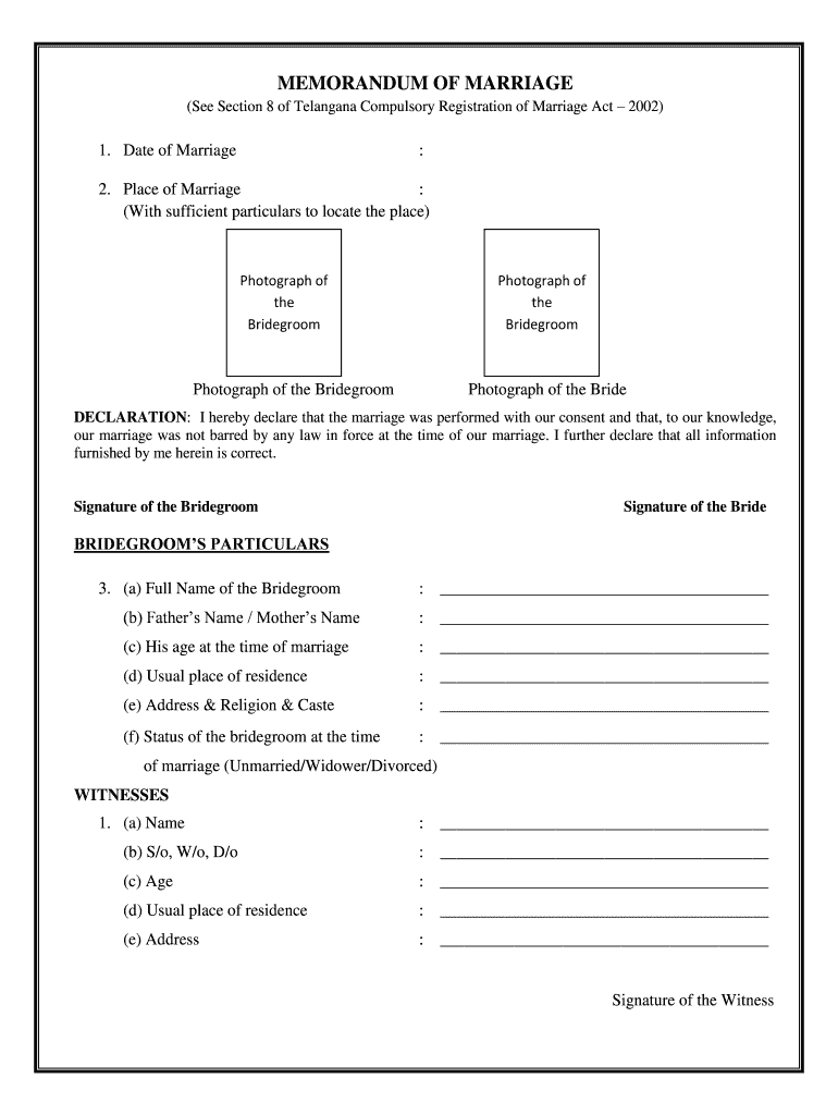Fillable Online memorandum of marriage - Karyadarshi Fax Email Print ...