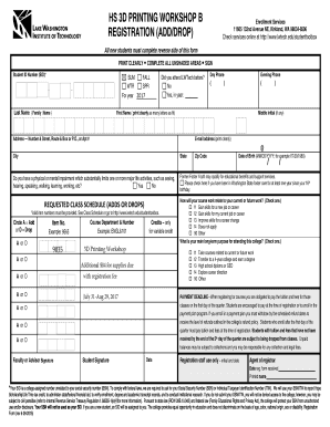 Fillable Online HS 3D PRINTING WORKSHOP B REGISTRATION (ADD/DROP) Fax Email Print - pdfFiller