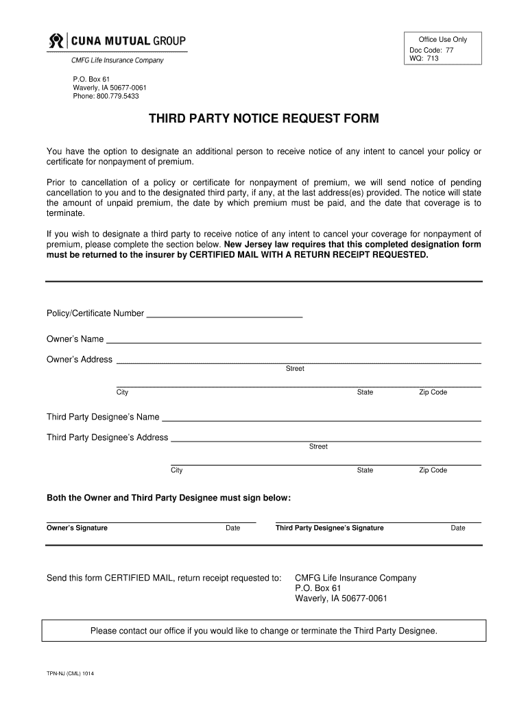 Fillable Online THIRD PARTY NOTICE REQUEST FORM - Online Service Fax Email Print - pdfFiller
