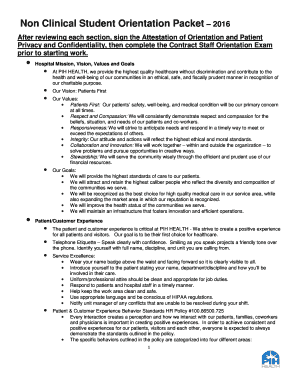 Fillable Online 2016 Non Clinical Student ORIENTATION PACKET no forms ...