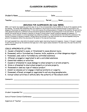 Fillable Online CLASSROOM SUSPENSION Fax Email Print - pdfFiller