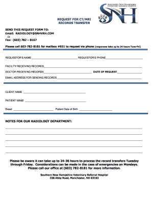 Fillable Online Request CT/MRI Records - The New Hampshire Veterinary ...