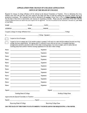 Fillable Online application for change of college affiliation - Ezra ...