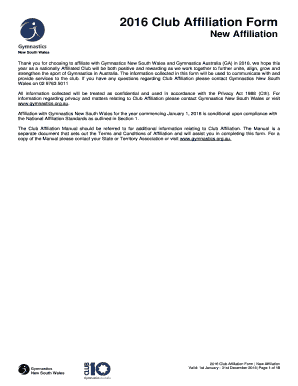 Fillable Online 2016 Club Affiliation Form Fax Email Print - pdfFiller