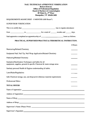 Fillable Online NAIL TECHNICIAN APPRENTICE VERIFICATION Fax Email Print ...