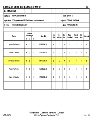 Fillable Online 2017 0223 Form 207 Bid Tabulation Sheet.xlsx Fax Email ...