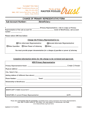 Fillable Online CHANGE OF PRIMARY REPRESENTATIVE FORM Sub-Account ...