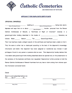 Fillable Online AFFIDAVIT FOR DUPLICATE DEED Fax Email Print - pdfFiller