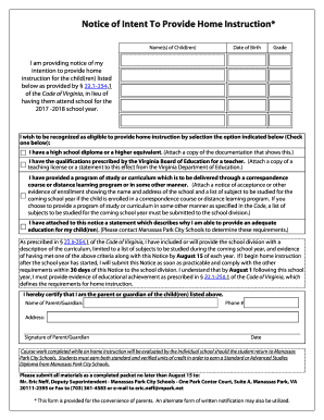 Fillable Online Notice of Intent To Provide Home Instruction* Fax Email ...