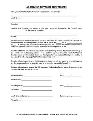 Fillable Online AGREEMENT TO VACATE PREMISES Fax Email Print - pdfFiller