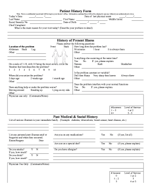 Fillable Online Patient History Form History of Present Illness Past ...