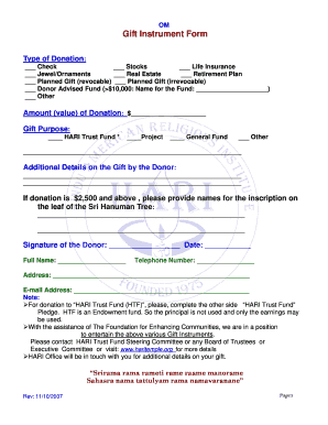 Fillable Online Gift Instrument Form - HARI Temple Fax Email Print ...