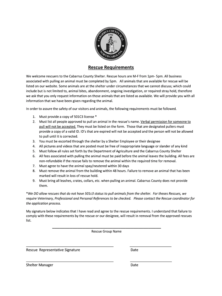 Fillable Online Rescue Protocol - Cabarrus County Animal Shelter Fax ...