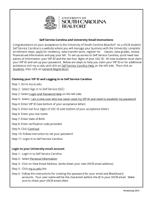 Fillable Online Self Service Carolina and University Email Instructions ...