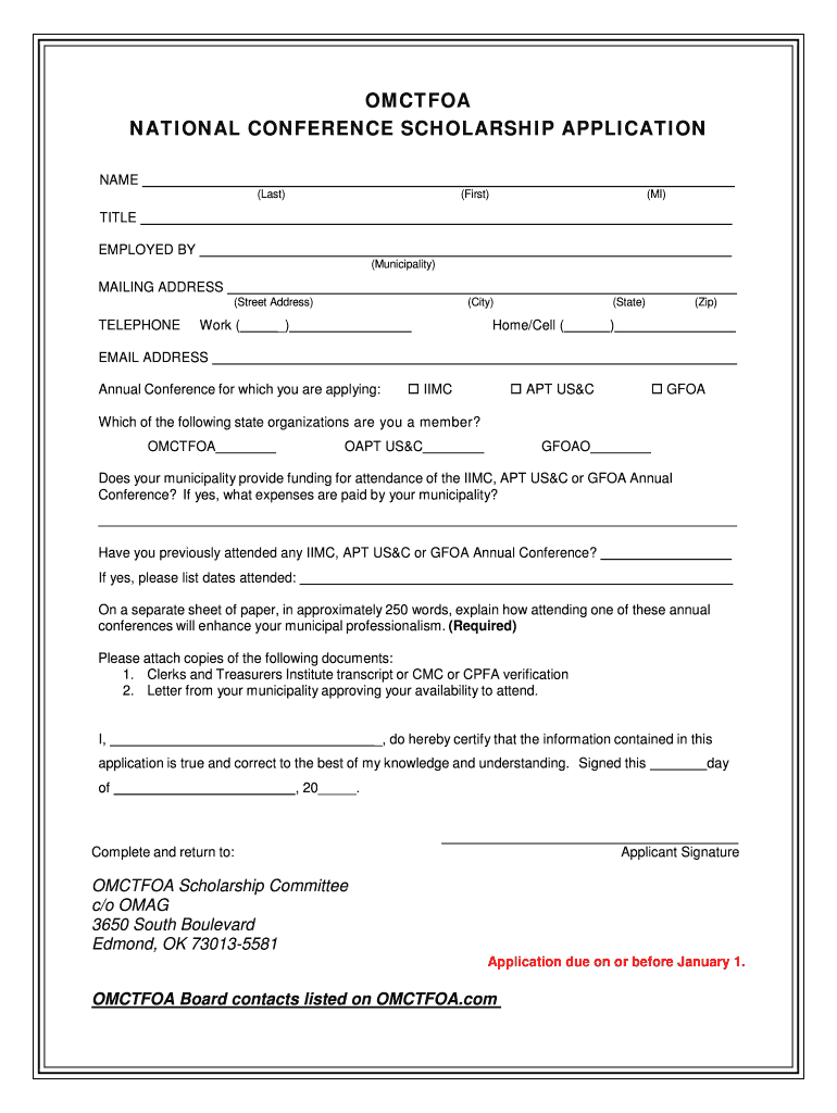 Fillable Online OMCTFOA National Conference Scholarship Fax Email Print ...