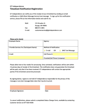 Fillable Online Timesheet Notification Registration - GT Independence ...