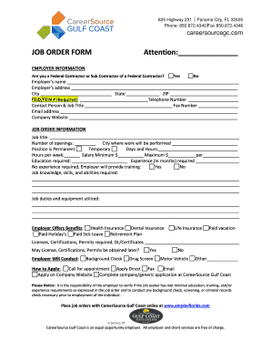 Fillable Online Job Order Form - CareerSource Gulf Coast Fax Email ...