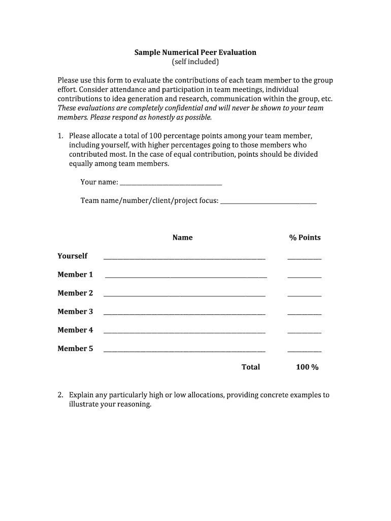Fillable Online Sample Numerical Peer Evaluation Fax Email Print - pdfFiller
