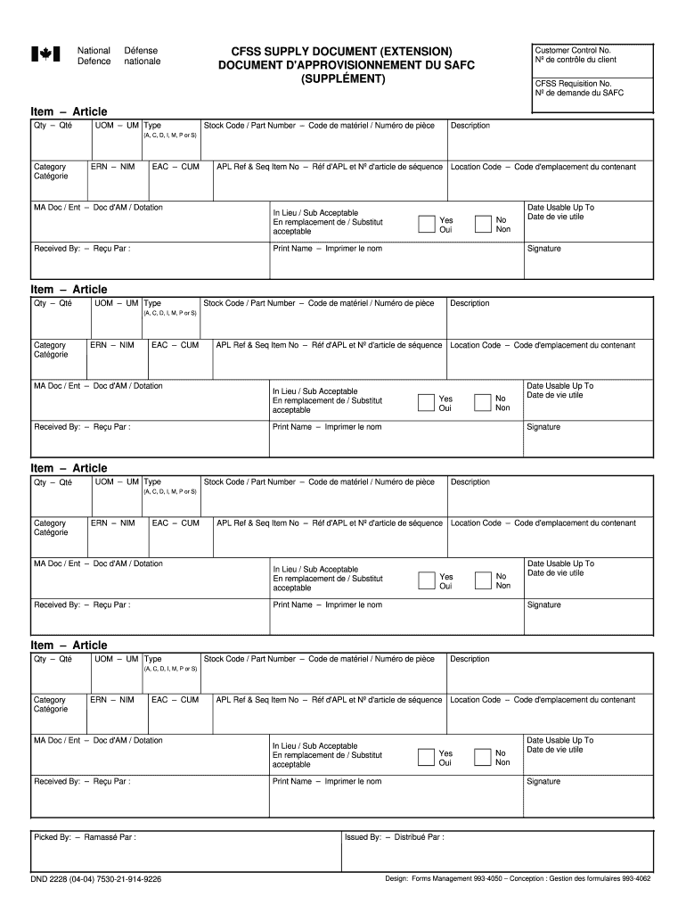 Fillable Online CFSS SUPPLY DOCUMENT (EXTENSION) DOCUMENT D ... Fax ...