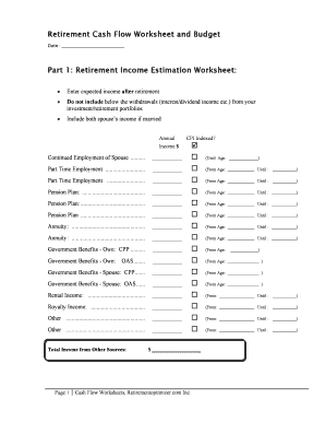Fillable Online Retirement Cash Flow Worksheet and Budget Part 1 ...