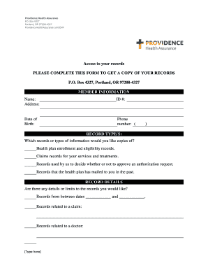 Fillable Online healthplans providence Access to your records PLEASE ...