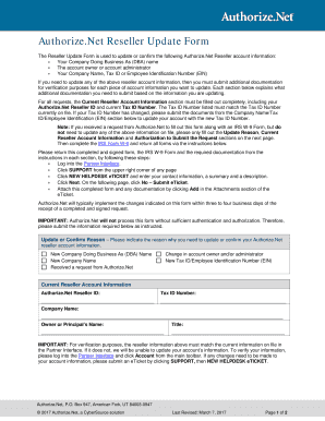 Fillable Online Authorize.Net Reseller Update Form Fax Email Print ...