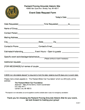 Fillable Online 2017 Event Date Request Fax Email Print - pdfFiller