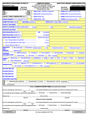 Fillable Online DOH Chemistry Bureau Analytical Request Form - New ...