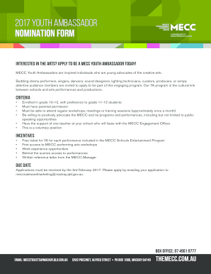 Fillable Online MECC Youth Ambassador 2017 Nomination Form Fax Email ...