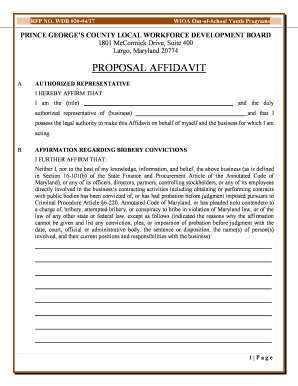 Fillable Online Proposal Affidavit FY18 - Prince George's County ...