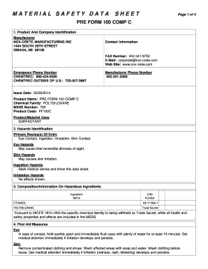 Fillable Online Pre-Form 100 - MSDS/SDS. MSDS/SDS for Pre-Form 100 Fax Email Print - pdfFiller