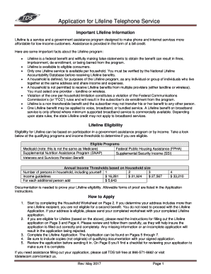 Fillable Online Lifeline Application - TDS Telecom Fax Email Print - pdfFiller