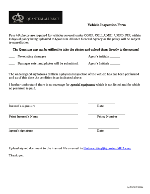 Fillable Online Vehicle Inspection Form - Quantum Alliance Fax Email ...