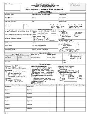 Fillable Online RADIOANALYTICAL SERVICES SAMPLE SUBMITTAL Date Fax ...