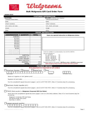 Fillable Online Walgreens Bulk Walgreens Gift Card Order Form Fax Email ...