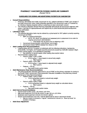 Fillable Online PHARMACY VANCOMYCIN DOSING GUIDELINE SUMMARY Fax Email ...