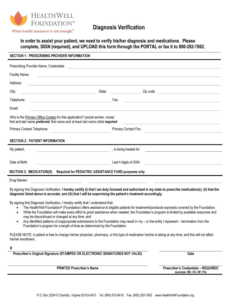 Fillable Online Diagnosis Verification Fax Email Print - pdfFiller
