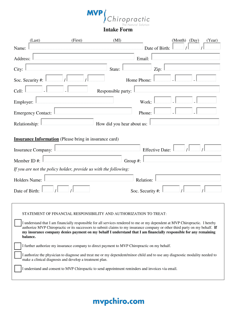 Fillable Online Intake forms for MVP Chiropractic PDF Fax Email Print ...