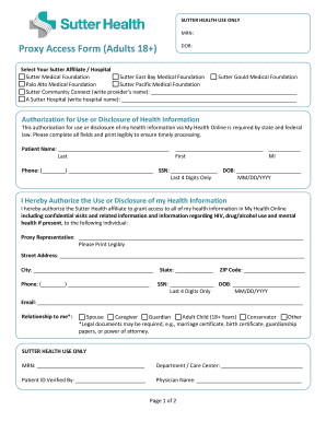 Fillable Online myhealthonline sutterhealth Proxy Access Form (Adults ...