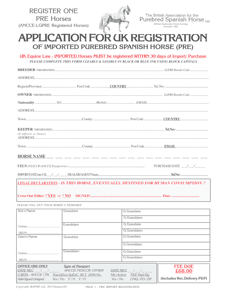 Fillable Online Import PRE Registration Application form - Bapsh Fax ...